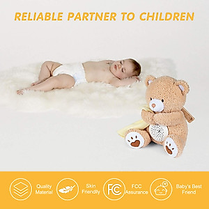 BEREST Baby Sleep Soother Happy Bear, Mom's Heartbeat Bear Lullabies & Shusher White Noise Machine, Nursery Decor Night Light Projector, Toddler Crib Sleeping Aid, Baby Shower Gifts Portable Teddy