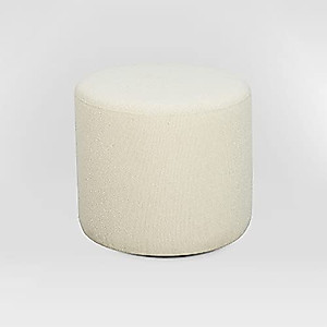 Lifestyle Solutions 19” Wentworth Ottoman Round Elegant Boucle Fabric, Stationary Ottomans, Backless Chair, Footrest for Living Room, Footstool Office, Bedroom, Padded Seat, Snow White Ivory