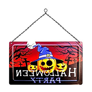 Halloween Iron Front Door Hanging Plate For Bar Pub Wall Decoration Indicator Hanging Square Sign Easy Hanging Halloween Party Hanging Sign Outdoors Decor Halloween Wooden Hanging Sign