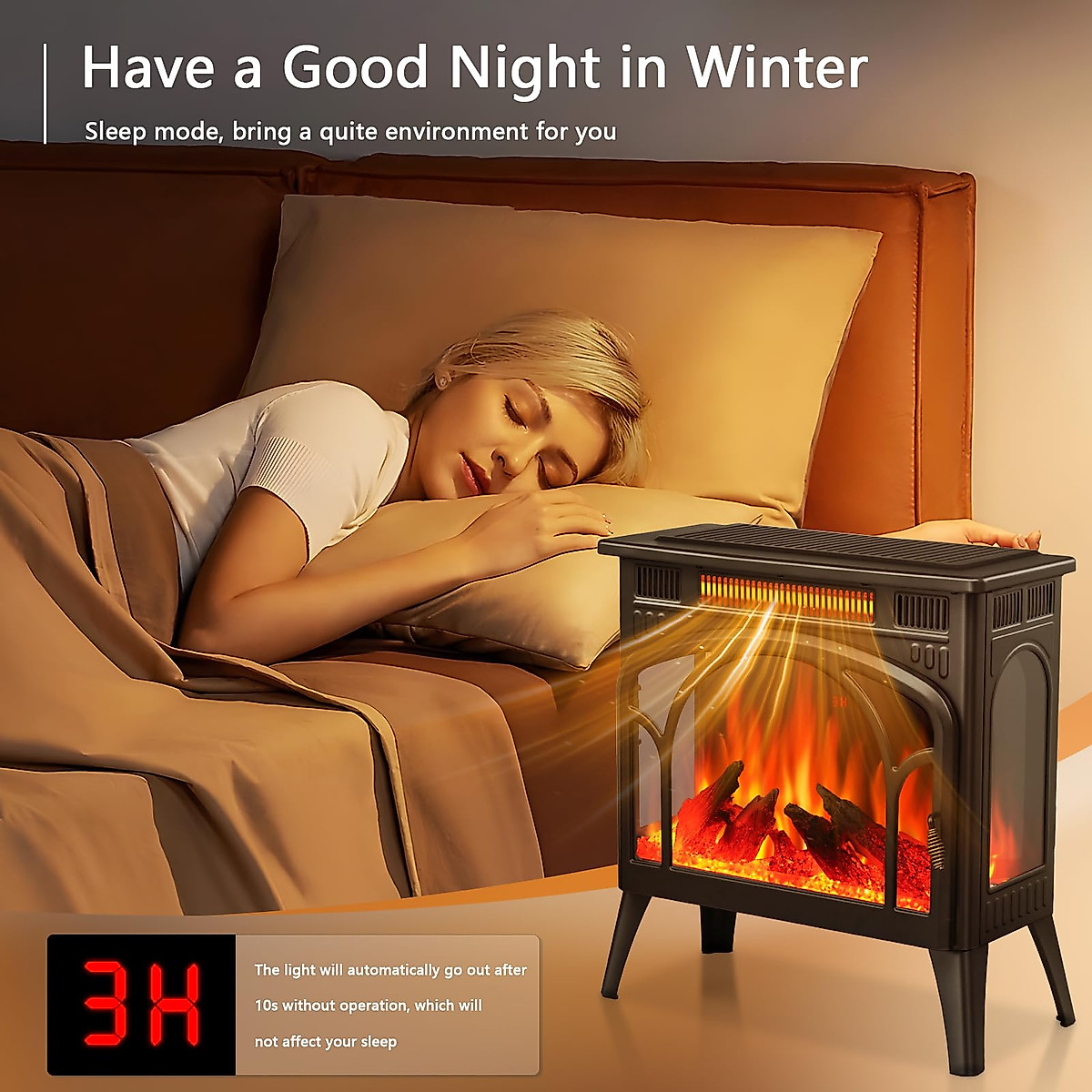 Antarctic Star 25-inch Electric Fireplace Stove,Steel Construction,Electronic Temperature Control, 12 Flame Bed Colors and 12 Flame Color,Adjustable Heating Mode,Portable,Overheating Protection…