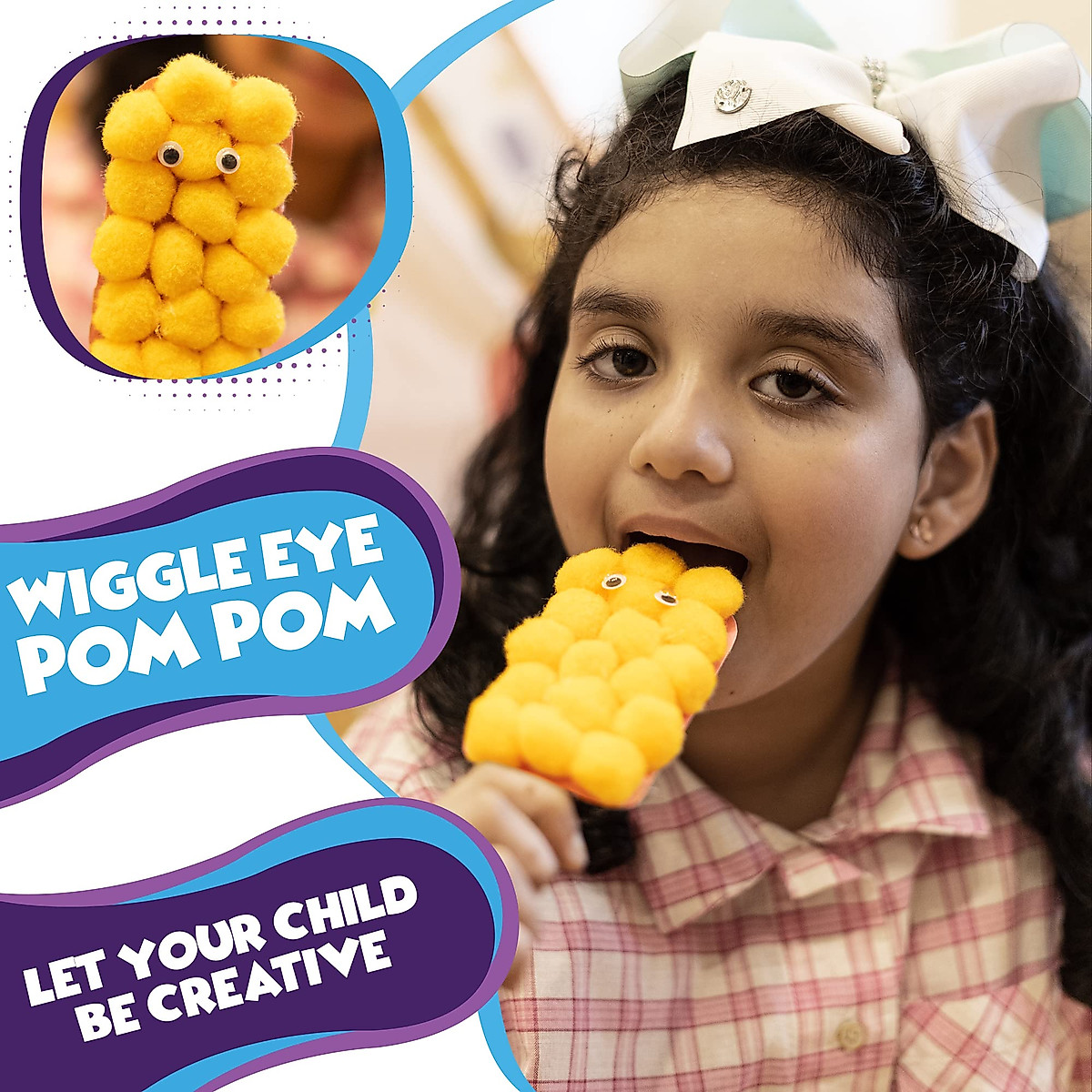 Zerimeri [600 pcs] Pom Poms Arts and Crafts - 500 1 inch Polypropylene Rainbow Pompoms with 100 Google Eyes for Craft - Child & Pet-Friendly Pom Pom Balls for Crafts