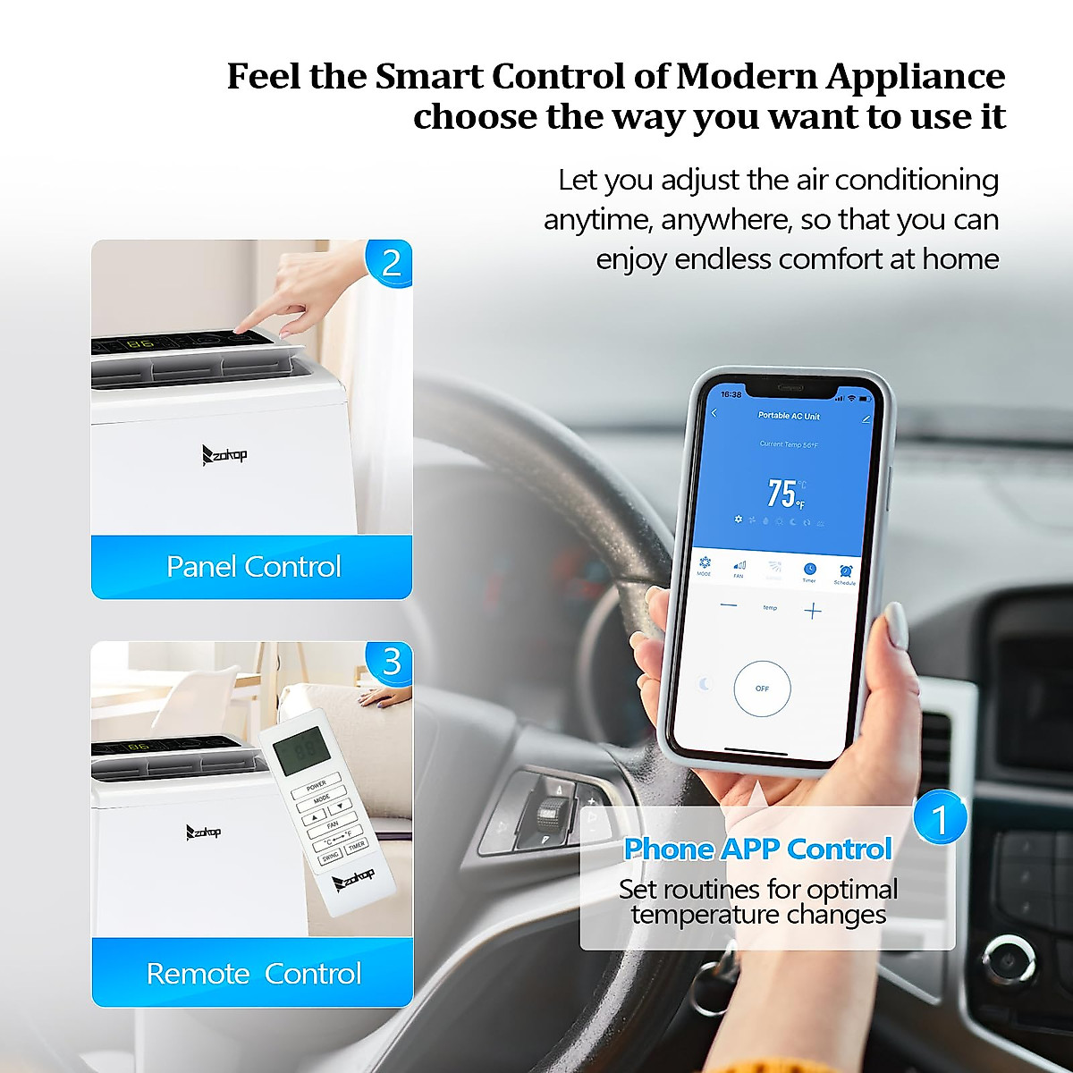 ROVSUN 8,000 BTU Portable Air Conditioners with Remote & APP Control, 3-in-1 Room Air Conditioner, Rolling AC Unit with Digital Display, 24H Timer & Installation Kits for Home Office Dorms