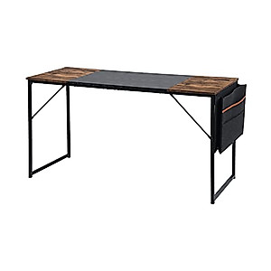 Homy Casa Inc Dembe KD 140CM Fabric Computer Desk, Writing Table, Black, Brown, 55 inch