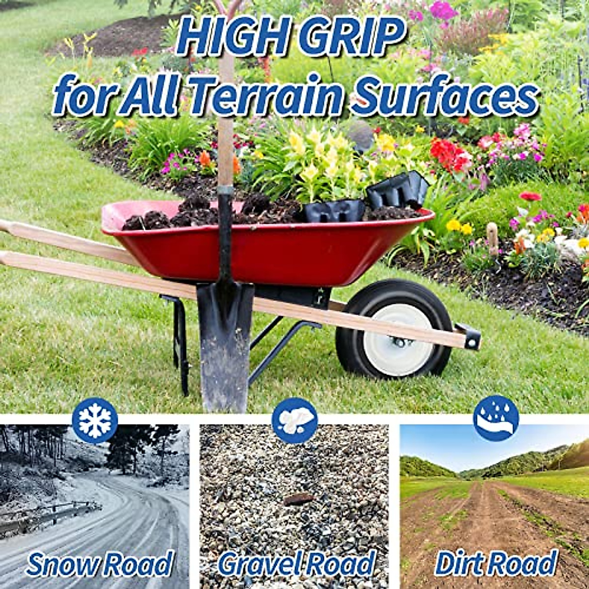 GICOOL 14.5-Inch Wheelbarrow Tire, 3.50-8" Flat-free Solid Tire and Wheel with 5/8" Axle Bore Hole, 3" -6" Centered Hub for Wheelbarrow Gorilla Cart Trolley Dolly Lawn Mover Go Kart Replacement