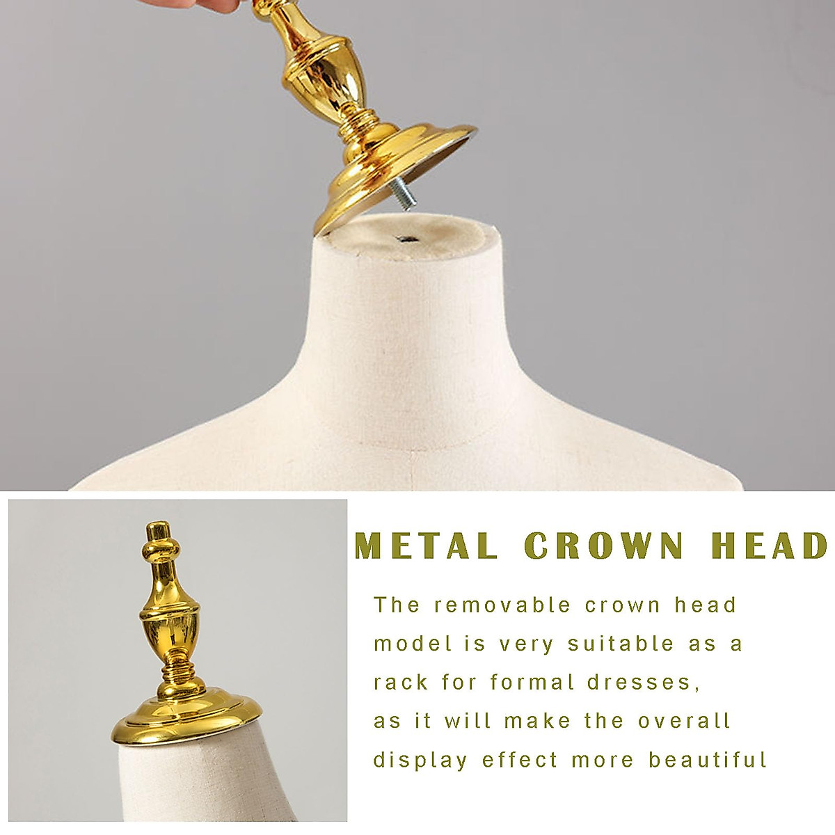 Female Mannequin Torso, Display Dress Form Mannequins, Size: S/2~4 55~75in Adjustable Height Wedding Dress Manikin Body, Stability Gold Metal Stand Table Maniquine for Clothing Jewelry Display