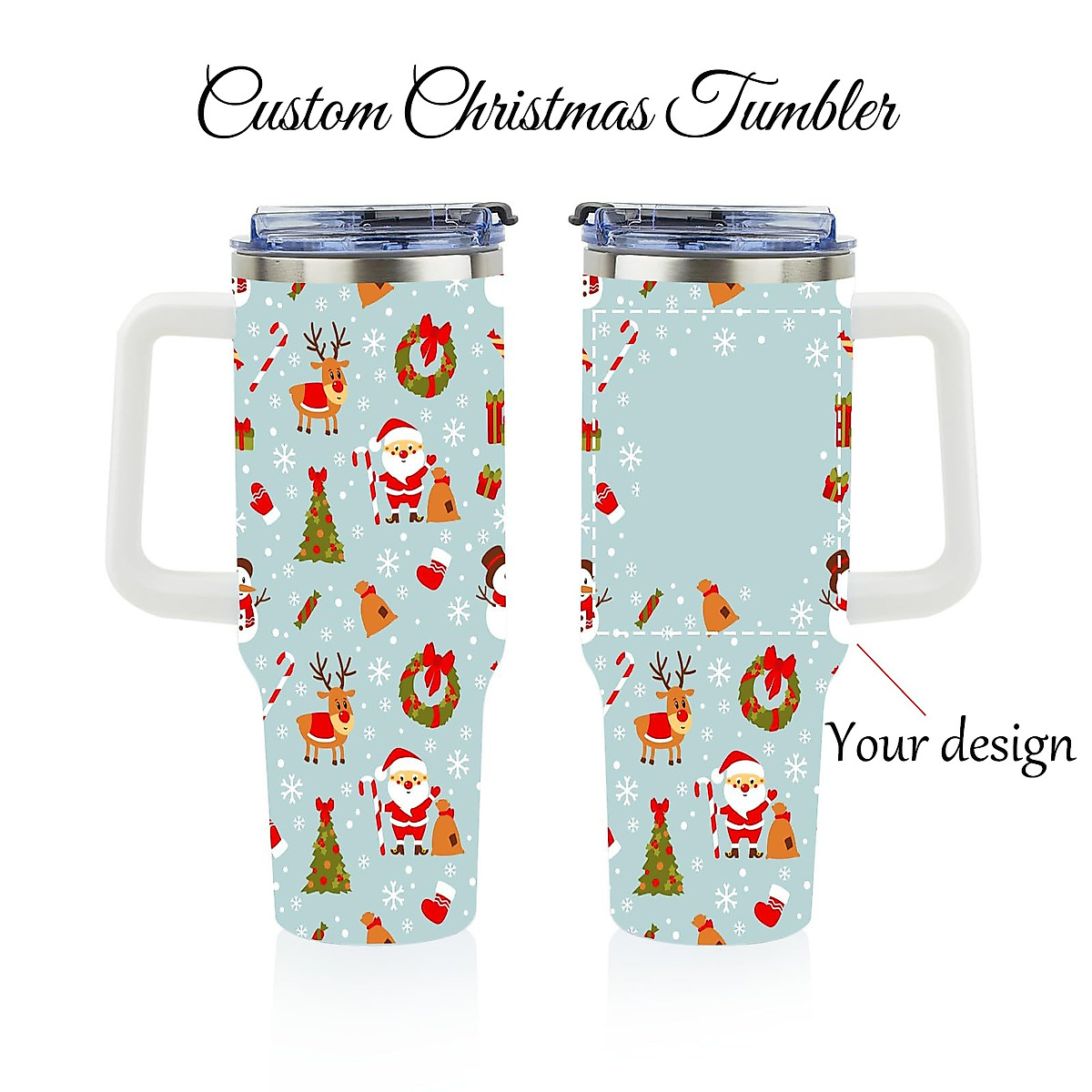 Personalized Christmas Tumbler - Custom 40 Oz Tumbler with Handle Straw Lid,Customized Name Insulated Xmas Tumbler Coffee Mug Stainless Steel Travel Mug, Gifts for Women Men Christmas Gift
