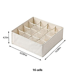 RTT Underwear And Sock Organizer - Foldable 16-Cell Closet Underwear Organizer Drawer Divider - Easy To Assemble Undergarment Organizer Lingerie Organizer Bra Organizer For Closet - Off-White, 2 Pieces