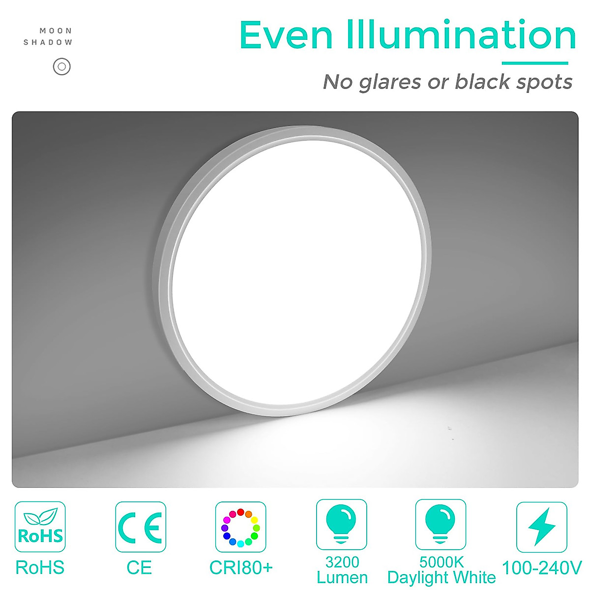 12 Inch 24W LED Flush Mount Ceiling Light Fixture, 5000K Daylight White, 3200LM, Flat Modern Round Light Fixtures, 240W Equivalent White Ceiling Lamp for Kitchens, Stairwells, Bedrooms.etc. 2Pack