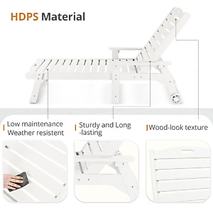 LUE BONA Outdoor Chaise Lounge Chairs Set of 2, HDPS Material, 3-Year Warranty, Patio Lounge Chair with Adjustable Backrest, Resin Pool Lounge Chairs with Wheels for Outside, Poolside, Beach, White