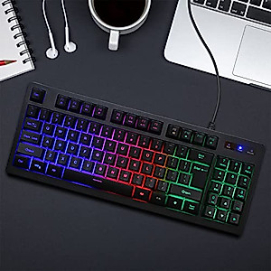 Dpofirs 89 Keys Gaming Keyboard, Waterproof Wired USB RGB Keyboard with High and Low Keycaps and Cool Lighting Effects Wired Keyboard for Windows Gaming PC