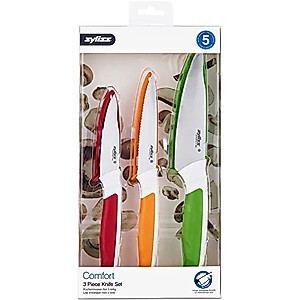 Zyliss E920240 Comfort 3 Piece Knife Set, Multiple Sizes, Japanese Stainless Steel, Multicolour, 3 x Kitchen Knives with Protection Covers, Dishwasher Safe