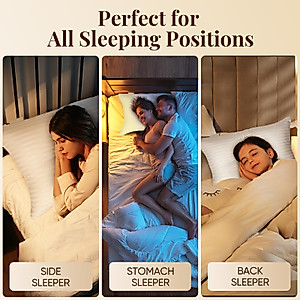 Qnoon Hotel Collection Bed Pillows for Sleeping, Bed Pillows Queen Size Set Of 2,Gusseted Pillow for Back, Stomach or Side Sleepers