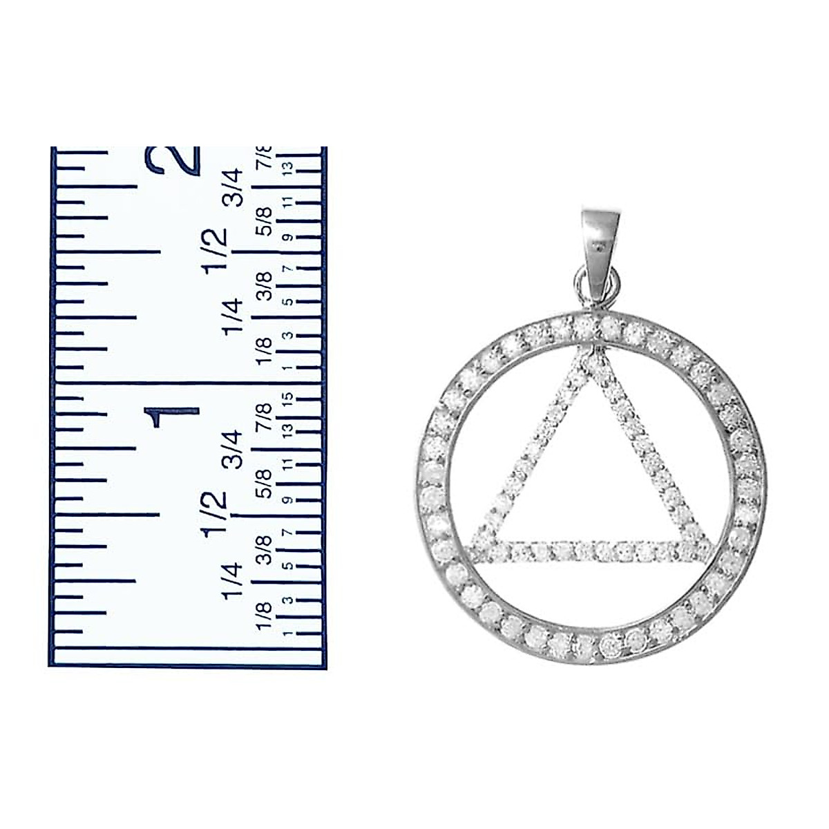 Alcoholics Anonymous (AA) Symbol - Sterling Silver, AA Symbol Pendant, Large Circle Triangle with Beautiful Cz's