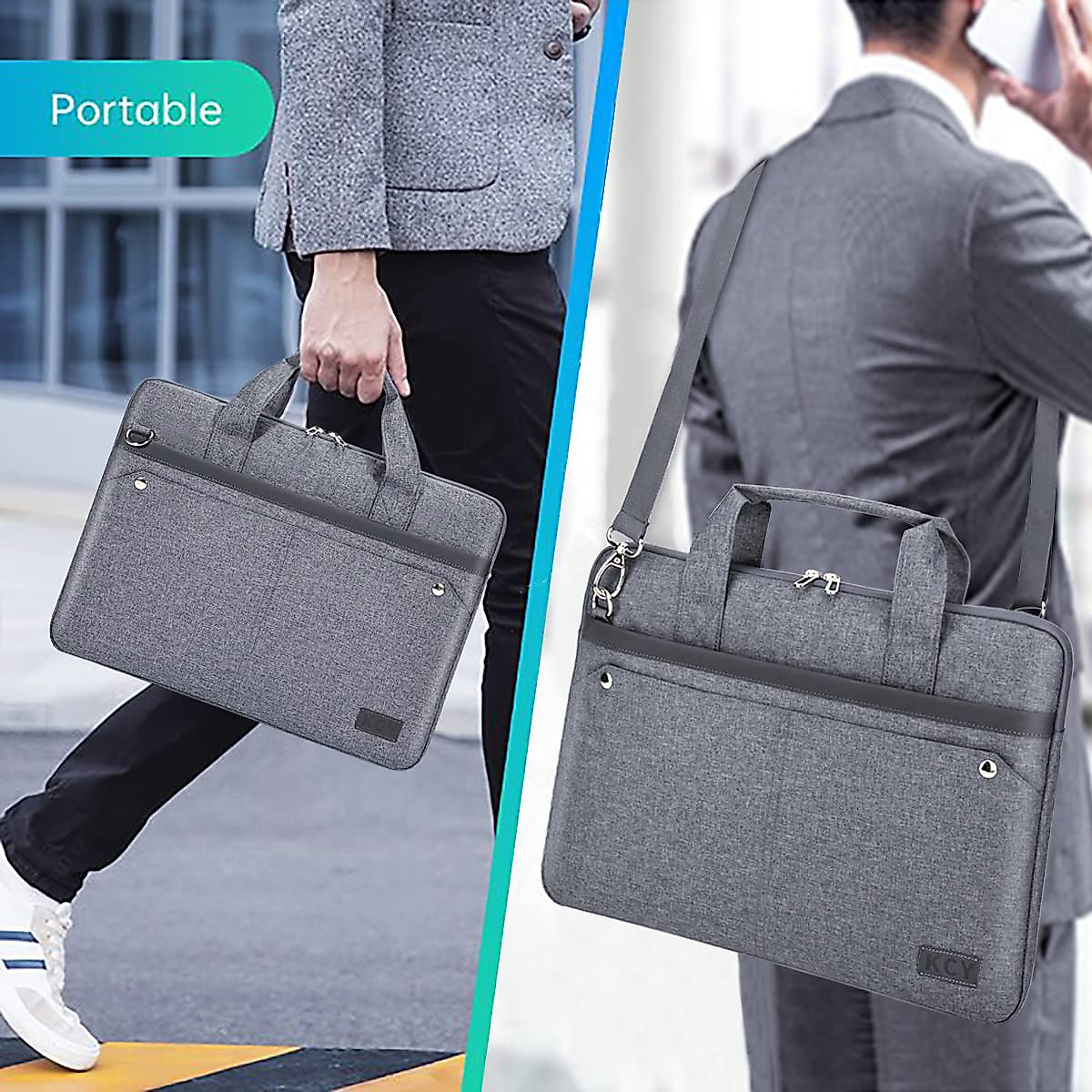 KCY Laptop Bag Case 13 13.3 14 Inch with Shoulder Starp, Waterproof Slim Computer Sleeve Compatible with MacBook Air 13 M1/M2, MacBook Pro 13/14, 13.5” Surface Laptop 5/4, Chromebook 14, Grey