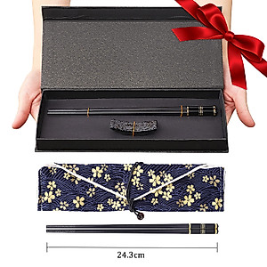 Chopsticks Reusable Fiberglass Alloy Chopsticks with Holder and Carrying Bag, 1 Pairs Gift Set (Style 1)