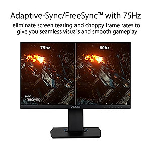 ASUS 23.8” 1080P Gaming Monitor (VG246H) - Full HD, IPS, 75Hz, 1ms, FreeSync, Extreme Low Motion Blur, Low Blue Light, Flicker Free, VESA Mountable, HDMI, VGA, Height Adjustable, 12.8"x21.3"x2",Black