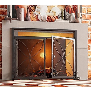 Fire Beauty Fireplace Screen with Magnetic Doors,Large Metal Fire Place Screen for Home,Spark Guard,Metal Furnace Fireguards,Baby Safe Spark Guard Protector,Black