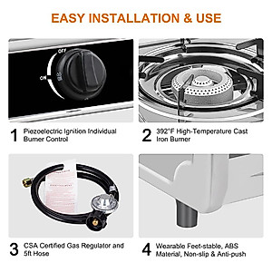 Camplux Camping Stove 2 Burners 19,600 BTU, Stainless Steel Gas Stove with Auto Ignition