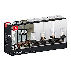 Globe Electric 60317 Williamsburg 6-Light Chandelier, Dark Bronze, Faux Wood Accent, Clear Glass Shades