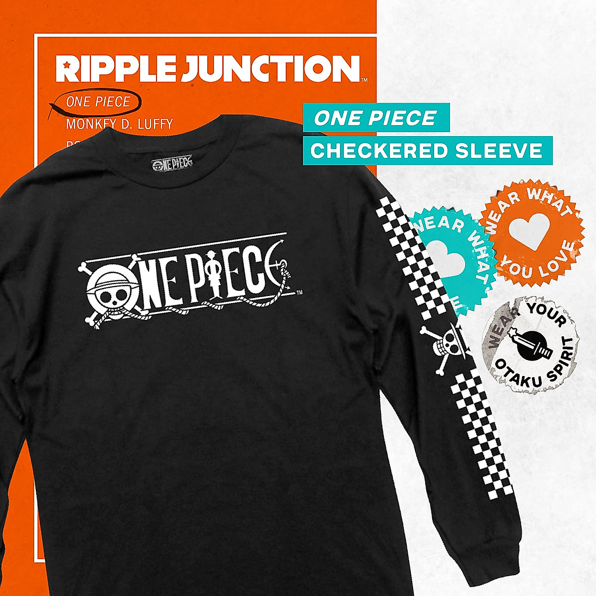 Ripple Junction One Piece Logo Anime Adult Crew Long Sleeve Crew T-Shirt Officially Licensed XL Black