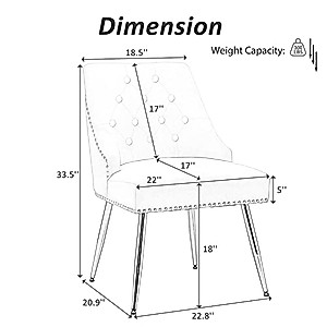 WQSLHX Modern Velvet Dining Chairs Set of 2, Upholstered Button-Tufted Armless Accent Chairs with Golden Legs for Kitchen & Dining Room Living Room, Beige