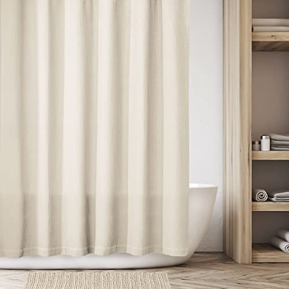 mDesign Cotton Waffle Knit Shower Curtain - Hotel Style Shower Curtain - Luxury, Spa Quality Waffle Weave Fabric Cotton Shower Curtains for Bathroom - Bath and Shower Curtains - 72" x 72", Cream/Beige