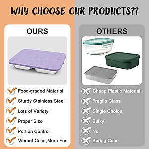 Bento Lunch Box Stainless Steel Lunch Container for Kids,Reusable 4 Compartments Metal Lunch Boxes Leakproof Food Meal Prep Lunch Containers for Kids,2P Dip Containers,Dishwasher,Freezer Safe,BPA-Free