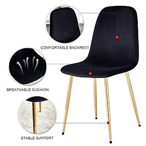 Mid Century Modern Dining Chairs Set of 4, Kitchen & Dining Room Chairs with Soft Velvet Fabric Cover Cushion Seat and Golden Metal Legs, Dining Chair for Living Rooms and Farmhouses,Black 1,Set Of 4