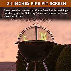 Fire Pit Spark Screen Cover Accessory Easy-Opening Outdoor Backyard Heavy-Duty Round Fire Mesh Screen Guard Hinged Door-24 Inch