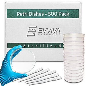 Evviva Sciences Petri Dish 500 Pack – 500 Petri Dishes – 100 X 15mm – Premium Performance – 3 Vents to Reduce Condensation – for Lab Research, Education, & More - W/5 Evviva Transfer Pipettes