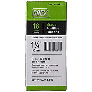 Grex GBN18-32 (F32) 1-1/4 In. 18 Ga. Brad Nails, Galvanized, 5M