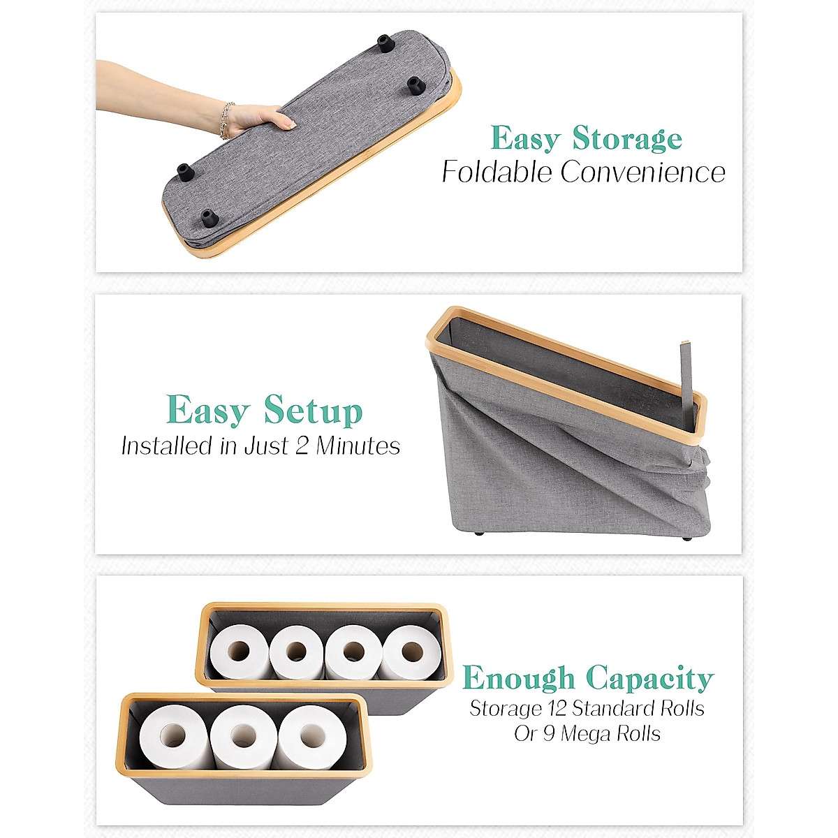 Bulado Toilet Paper Storage Stand, Toilet Paper Basket with Lid for 12-Roll Standard Extra Toilet Paper Holder, Wood Toilet Paper Organizer for Bathroom with Footbase The Ultimate Bathroom Organizer