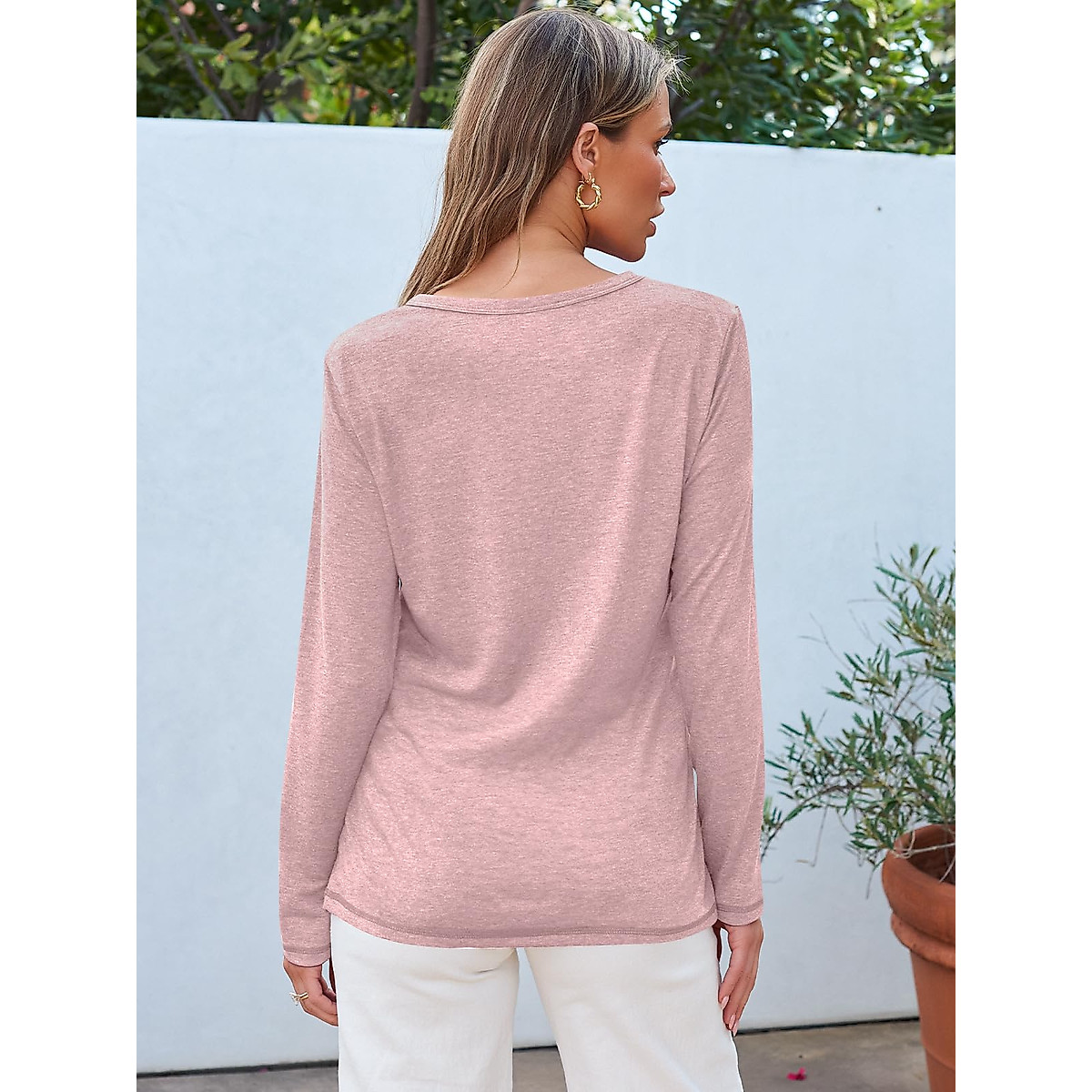 AUTOMET Spring Tops Womens Long Sleeve Shirts Workout Plus Size Tees Fall Outfits Clothes 2025 01pink L