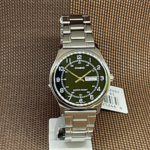 Casio MTP-V006D-1B2 Men's Stainless Steel Easy Reader Black Dial Day Date Analog Dress Watch