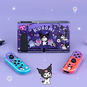 Eamily Cute Kuromi Case Compatible with Nintendo Switch, Dockable Case Cover, Ergonomic Soft TPU Grip Case for Joycon, Sparkle Skin Set