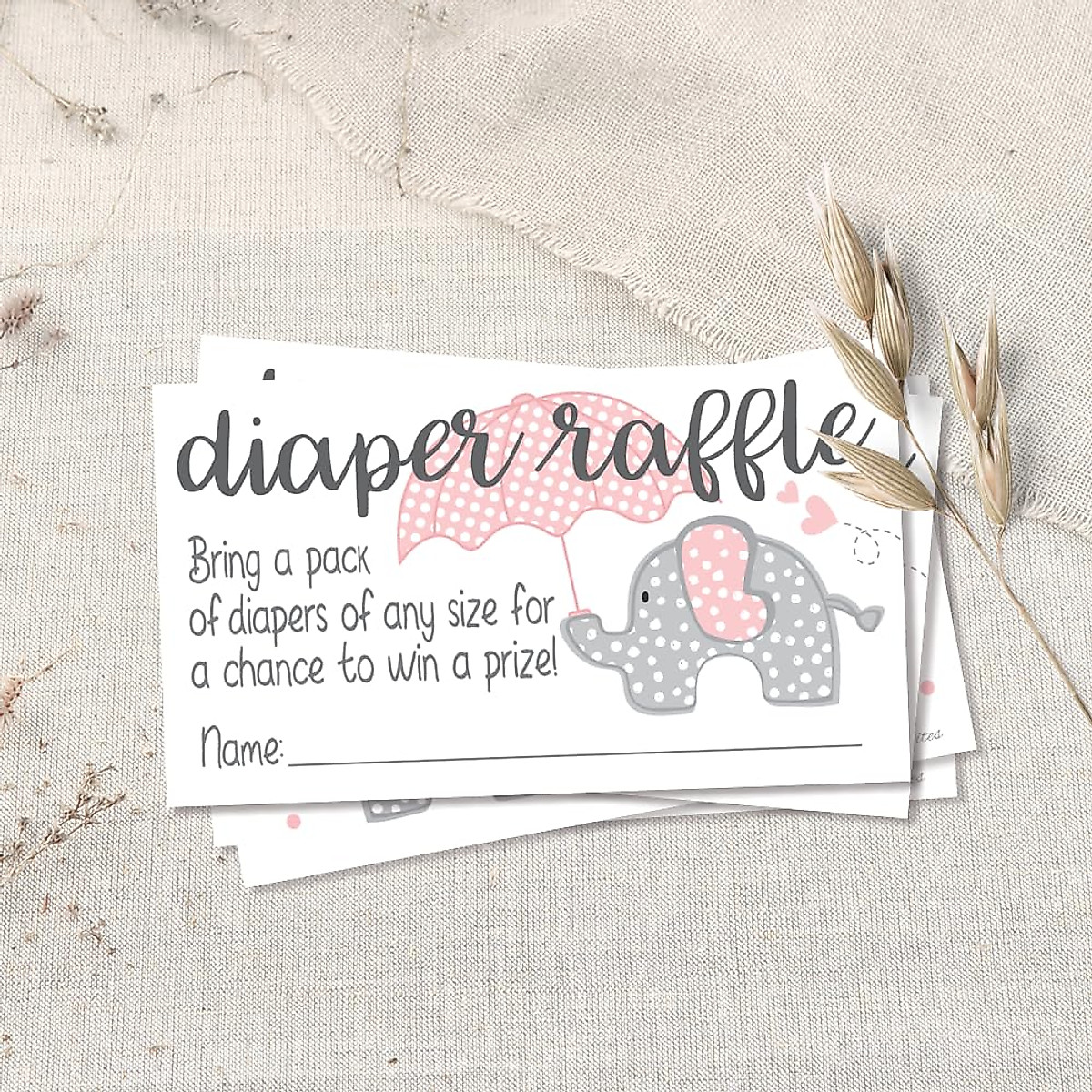 Pink Elephant Diaper Raffle Tickets (50 Count) - Girl Baby Shower Game