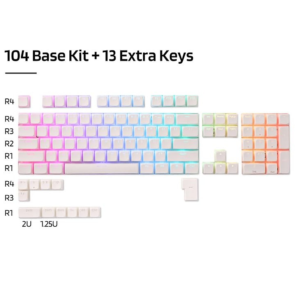 LTC LavaCaps PBT Double Shot 116-Key Pudding Keycaps Set, Translucent XDA Profile for ISO & ANSI Layout 61/68/84/87/104 Keys Mechanical Keyboard, with Keycap Puller - (Only Keycaps), White