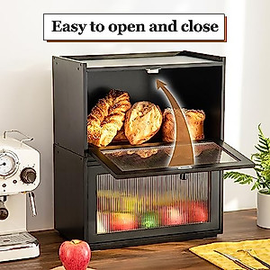 Bamboo Bread Box for Kitchen Counter-Large Capacity Bread Storage Container Farmhouse Bread Box with Window Bread Holder,Bread Storage Bin. (Black)