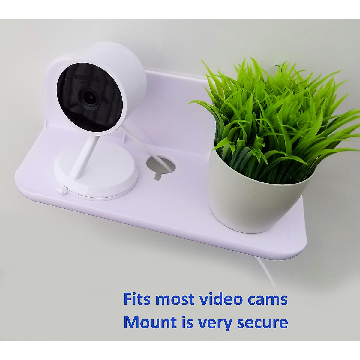 eLhook Made in USA White Stick-On Removable Floating Wall Shelf Textured ABS Molded Plastic with Lipped Edges and Cord Managment | Designed for Stick-On Adhesives or Screws