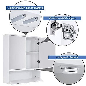 Tangkula Bathroom Mirror Cabinet, Wall Mounted Medicine Cabinet with Mirror Doors & Adjustable Shelf, Mirrored Bathroom Storage Cabinet, Bathroom Wall Cabinet, 21.5 x 5.5 x 24.5 Inches, White