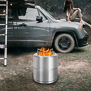 REDCAMP Portable Smokeless Fire Pit Outdoor Wood Burning with Grill & Stand, 16” 3-in-1 Multifunctional Stainless Steel Bonfire Pit for or Backyard Patio Garden Picnic Camping
