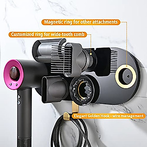 Storage Holder for Dyson Supersonic Hair Dryer, Dyson Hair Dryer Holder Acrylic Dyson Hair Dryer Wall Mount Black for 5 Dyson Hair Attachments Wide Tooth Comb, Genyen Eye