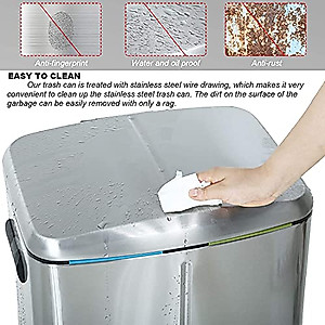 Stainless Steel 10 Gallon 40L Trash Can with Lid for Office Kitchen Metal Trash Can, Step Trash Can Wastebasket, Room Large Recycling Trash Can, Garbage Container Bin, 2 Removable Liner Bucket Area