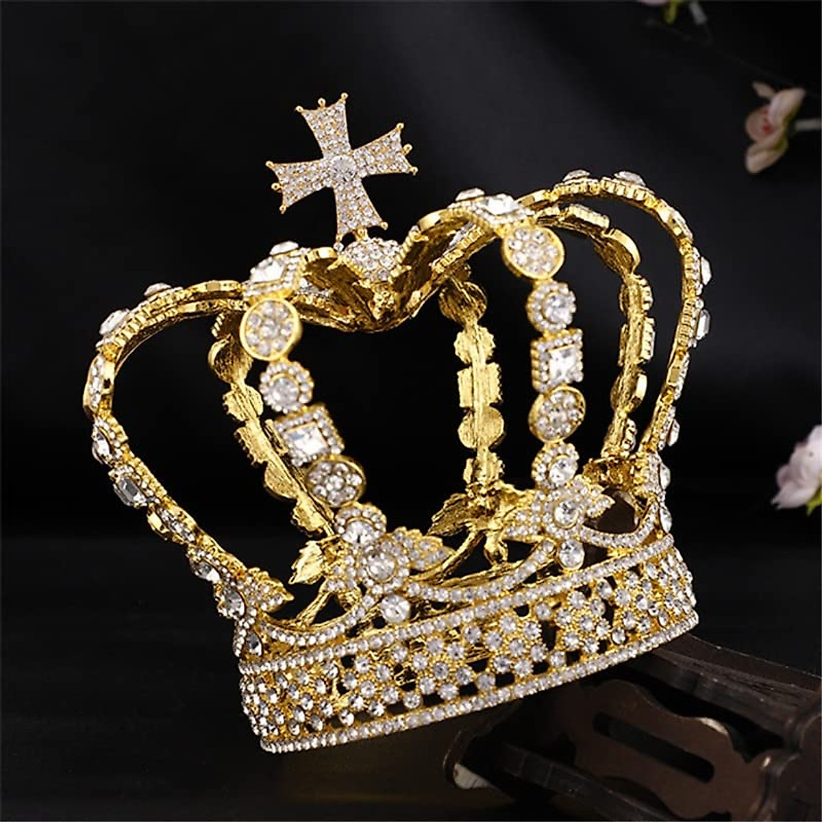 BIEMBI Hair Jewelry Crown Tiaras for Women Cross Crown Baroque Bridal Wedding Crown Royal King Tiara Birthday Hair Jewelry Accessories Prom Pageant (Color : Crown 03 Silver)