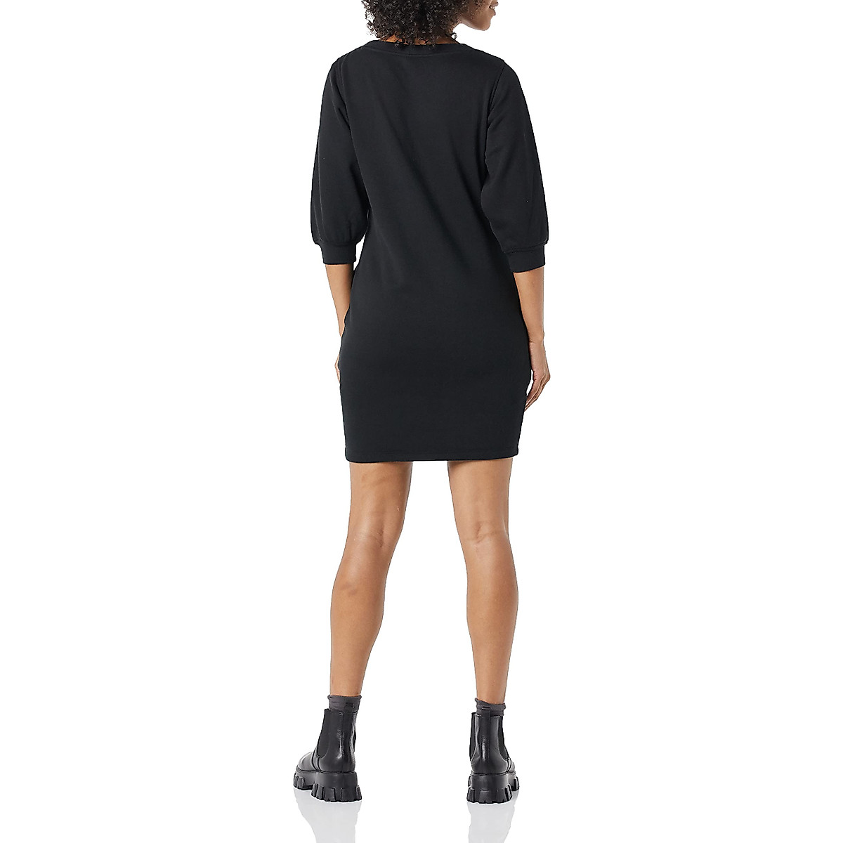 Amazon Essentials Women's Fleece Blouson Sleeve Crewneck Sweatshirt Dress (Available in Plus Size), Black, X-Large
