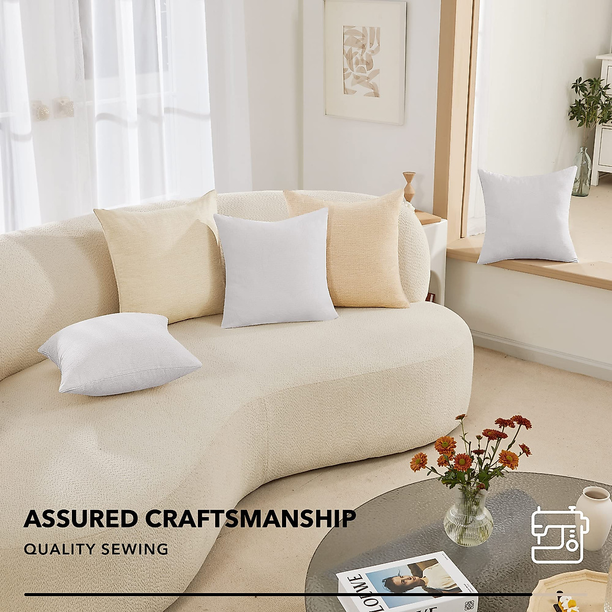 Deconovo 4 PCS White Blank Cushion Covers for Sublimation, Faux Linen Pillow Covers with Invisible Zipper, Soft Pillow Covers for Bench,18x18 Inch, Set of 4 Case Only No Insert