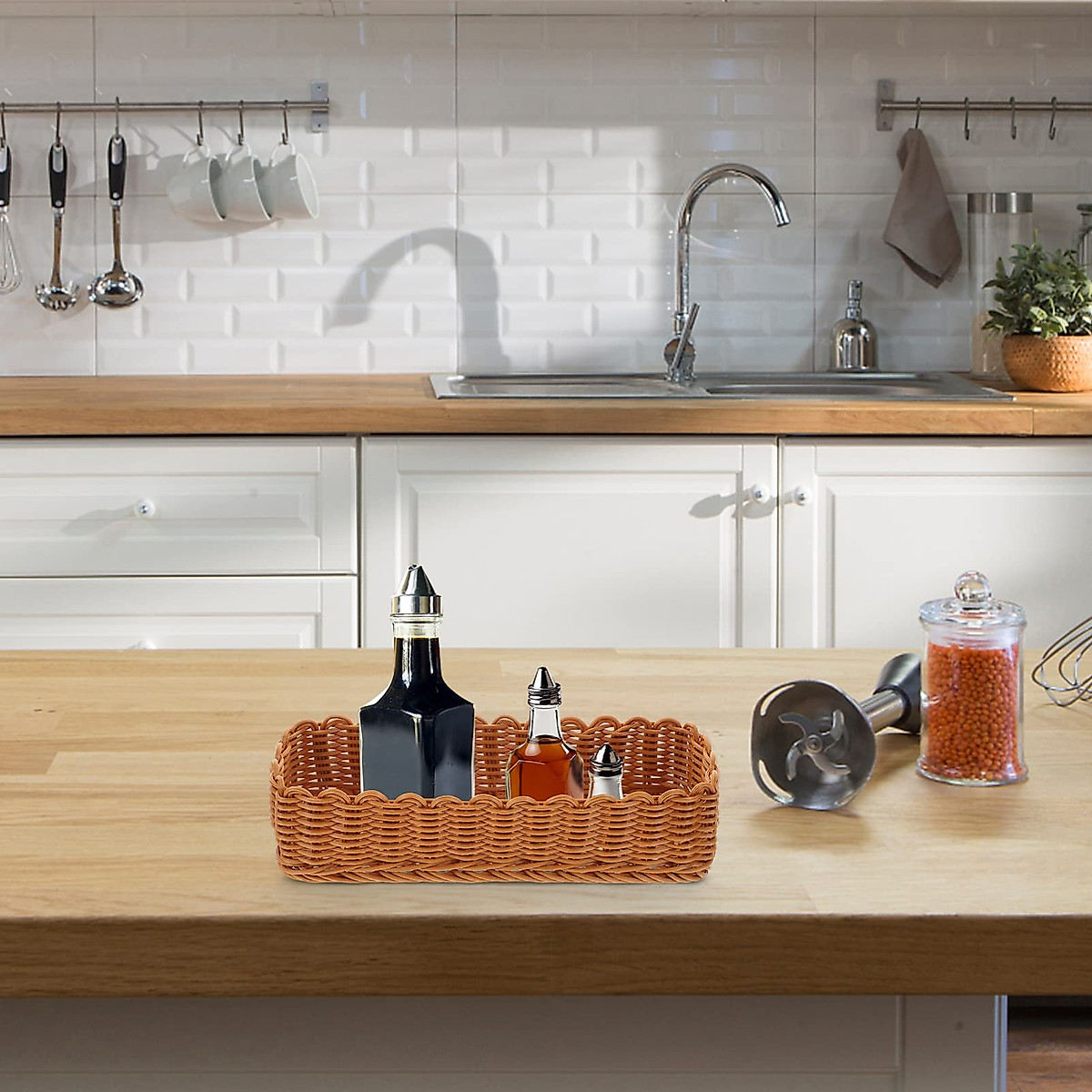 Kichvoe Seasoning Jar Storage Box Rustic Touch Elegance Room Decorations Housewares Woven Storage Basket Cutlery Storage Desktop Tableware Cutlery Rack Cutlery Basket Drain Basket Plastic