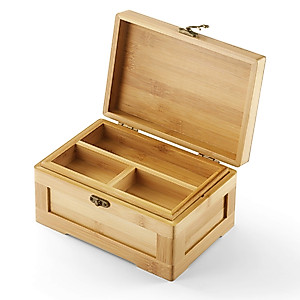 Wooden Stash Box with Rolling Tray Stash Box Combo to Organise your Herbs and Accessories - Rolling Kit with Removable divider - Large stash box and Jewelry box (Bamboo)