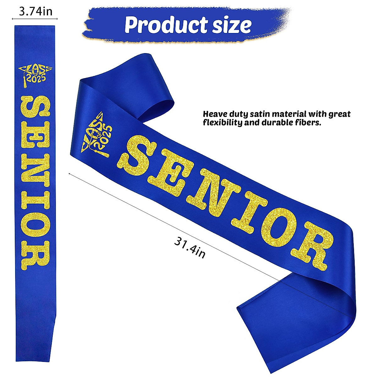 SKJIAYEE 18 Pack Class of 2025 Senior Sashes, Royal Blue Satin Finally Graduated Sash with Gold Printing Letters Cheerleader Senior Sash for Class of 2025 Graduation Party Celebrations Supplies