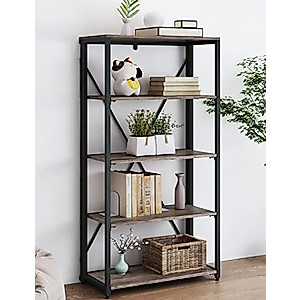 Bookshelf,5-Tier Folding Bookcase,Industrial Book Shelf,Rustic Wood Storage Shelves,Tall Bookshelf,Shelves For Bedroom,Office,Kitchen,Living Room,Study Room,No Assembly Folding Bookshelf,Black